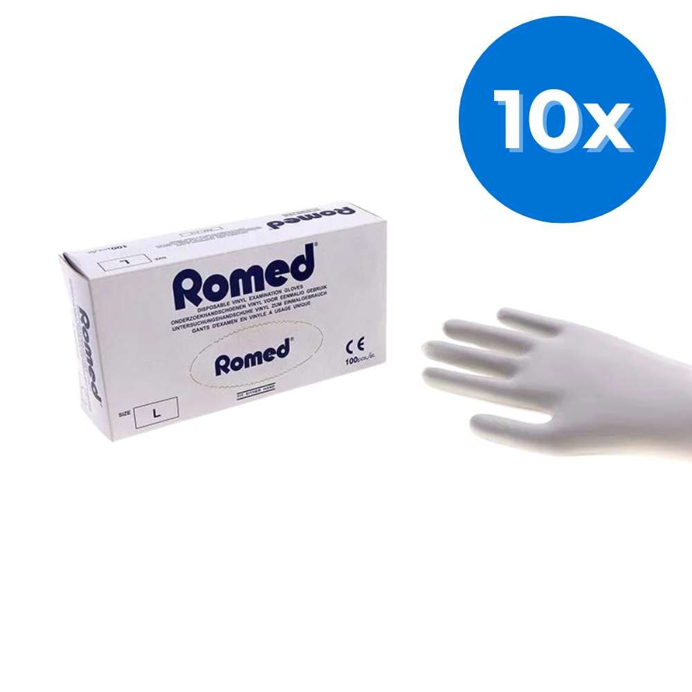 Romed vinyl handschoenen gepoederd 1000 stuks - Set van 10 doosjes - Degros