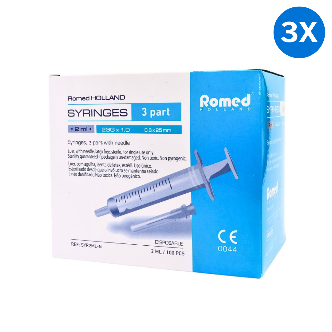 3x Romed 2 ml syringes with needle 100 pcs - Degros