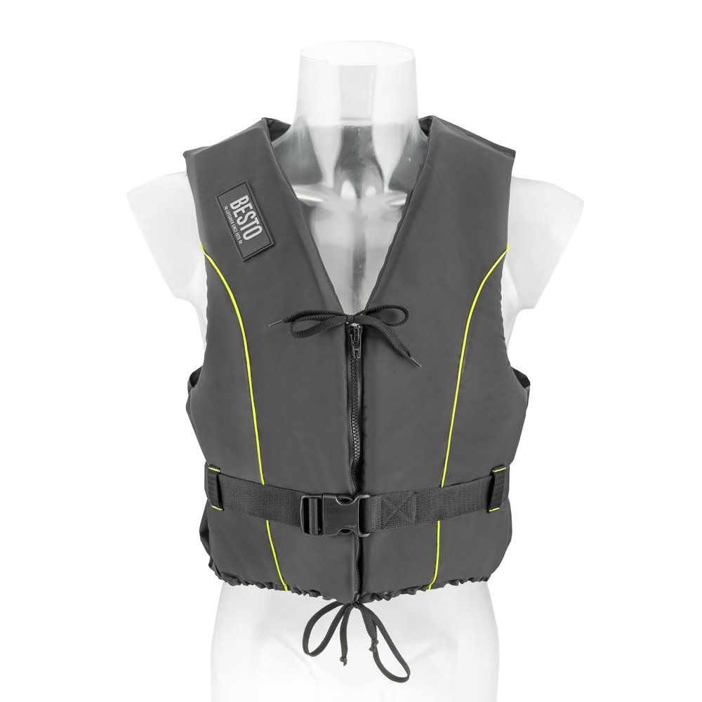 Besto Dinghy Zipper zwemvest 50N Zwart/Gele streep - Boottotaal.nl