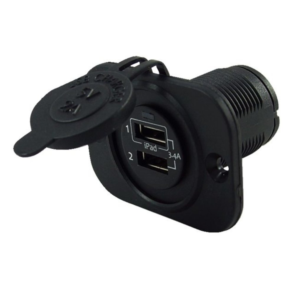 Talamex USB stopcontact dubbel 3.4A | Zwart met flush frame - Boottotaal.be