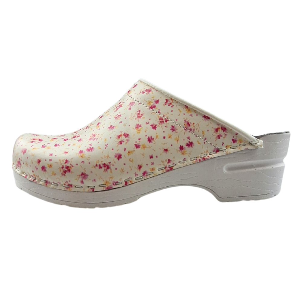 Medical clogs - PU sole and open heel - Pink flowers 36-43