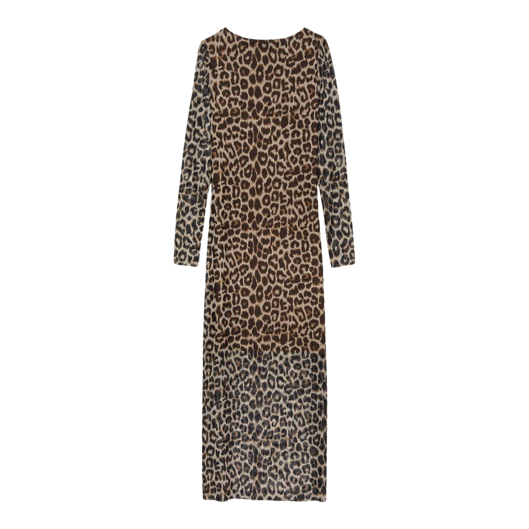 Long Sleeve Leopard Mesh Dress - Hummus - Color Club Breda