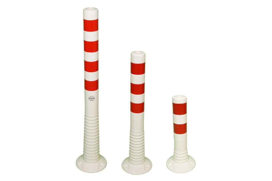 Plastic flexible barrier poles white with red reflective tapes ...