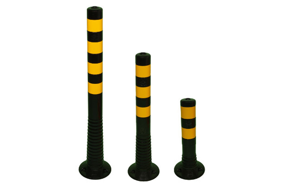 Plastic flexible barrier poles black with yellow reflective tapes ...
