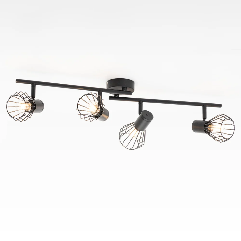 Industriel loftlampe med 4 spots - Faith - sort - Lumenxl.dk