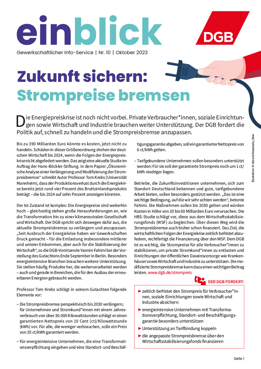 Zeitung einblick Oktober 10/2023 - DGB-Shop