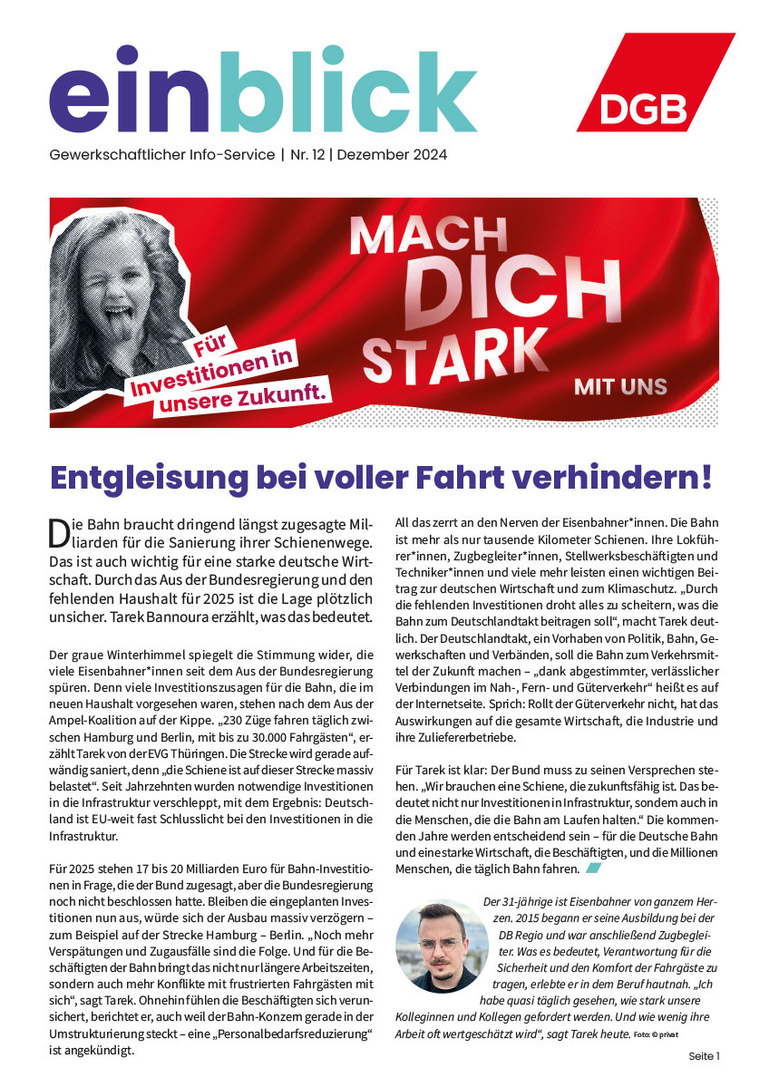 Zeitung einblick Dezember 12/2024 - DGB-Shop
