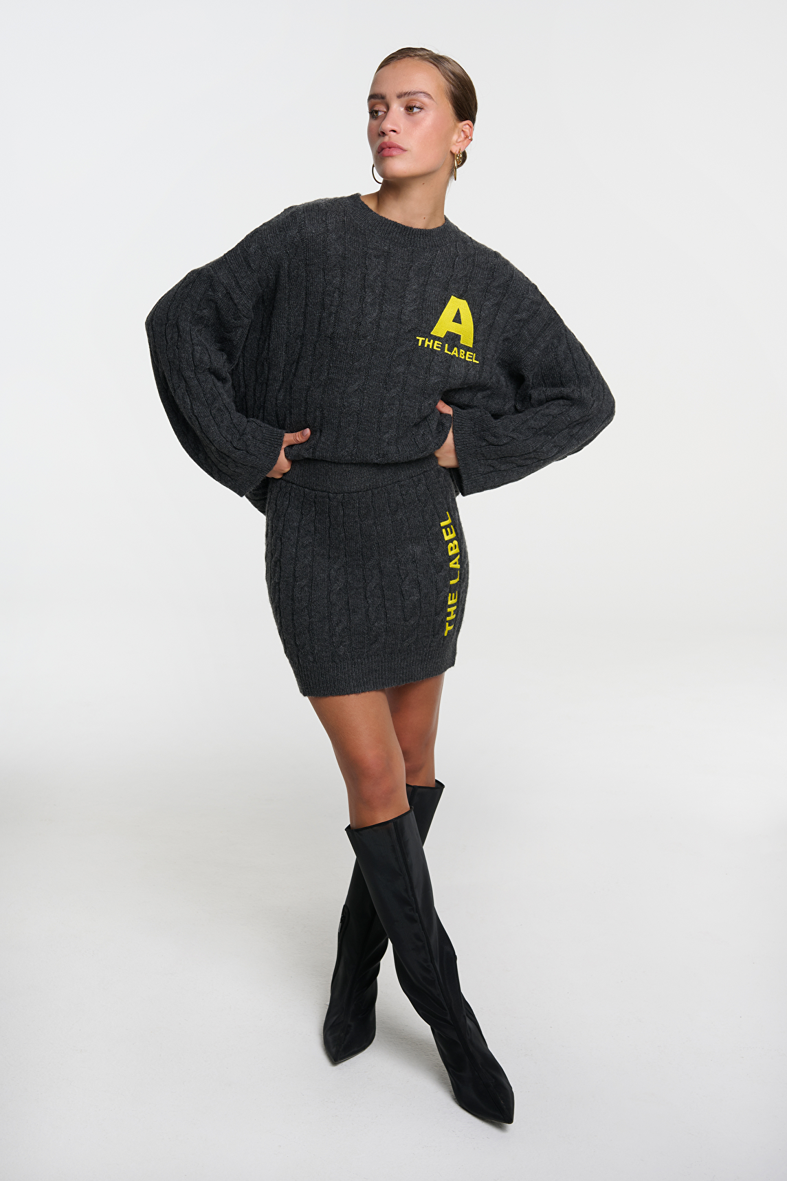 Knitted Cable Skirt Antracite Melange - Favv