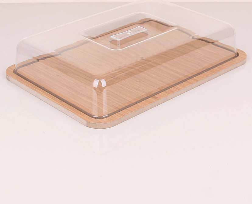 Houten taart bord met plastic koepel - Vizyon Home