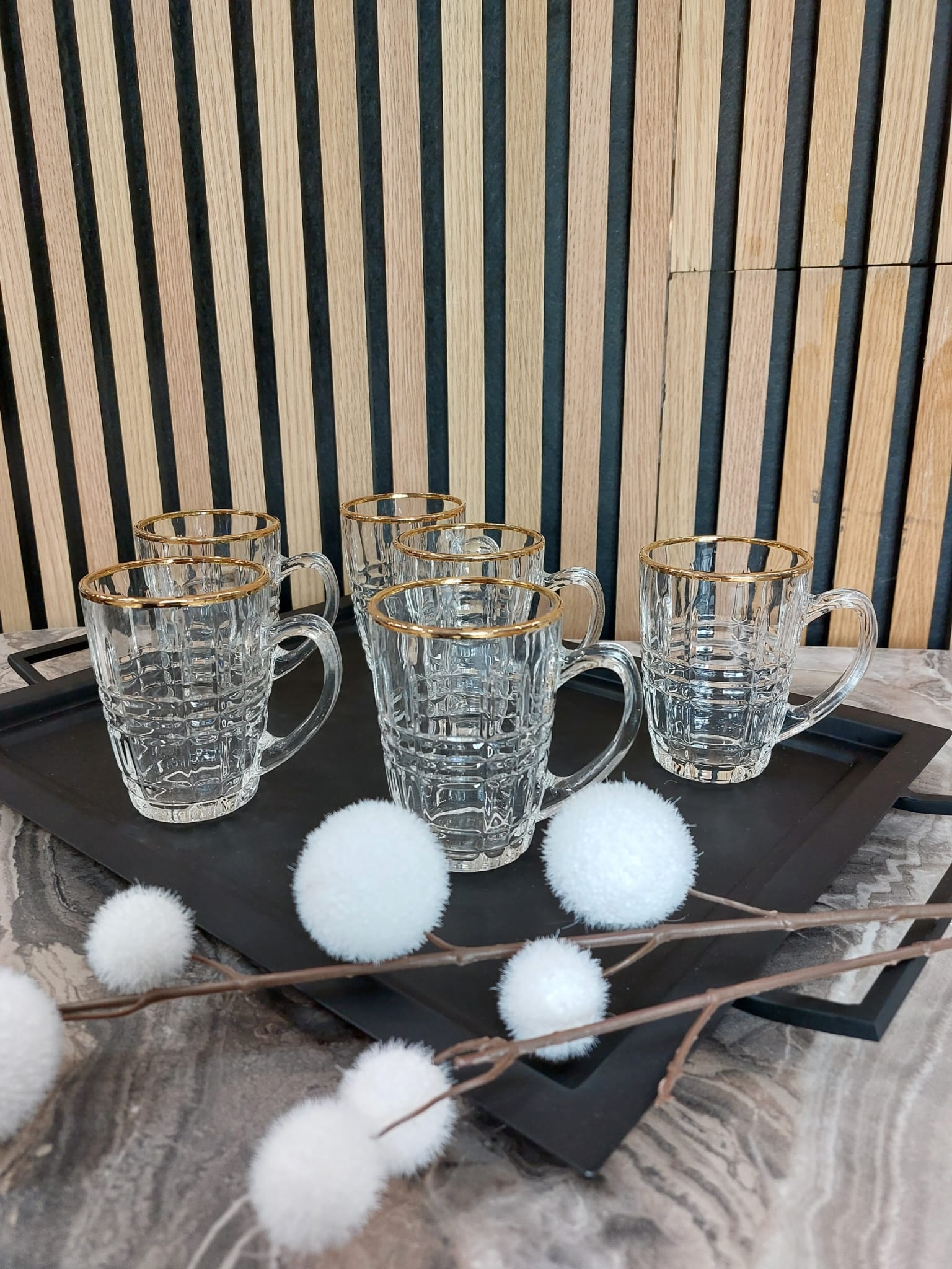 Thee glazen met goude rand 6 stuk - Vizyon Home