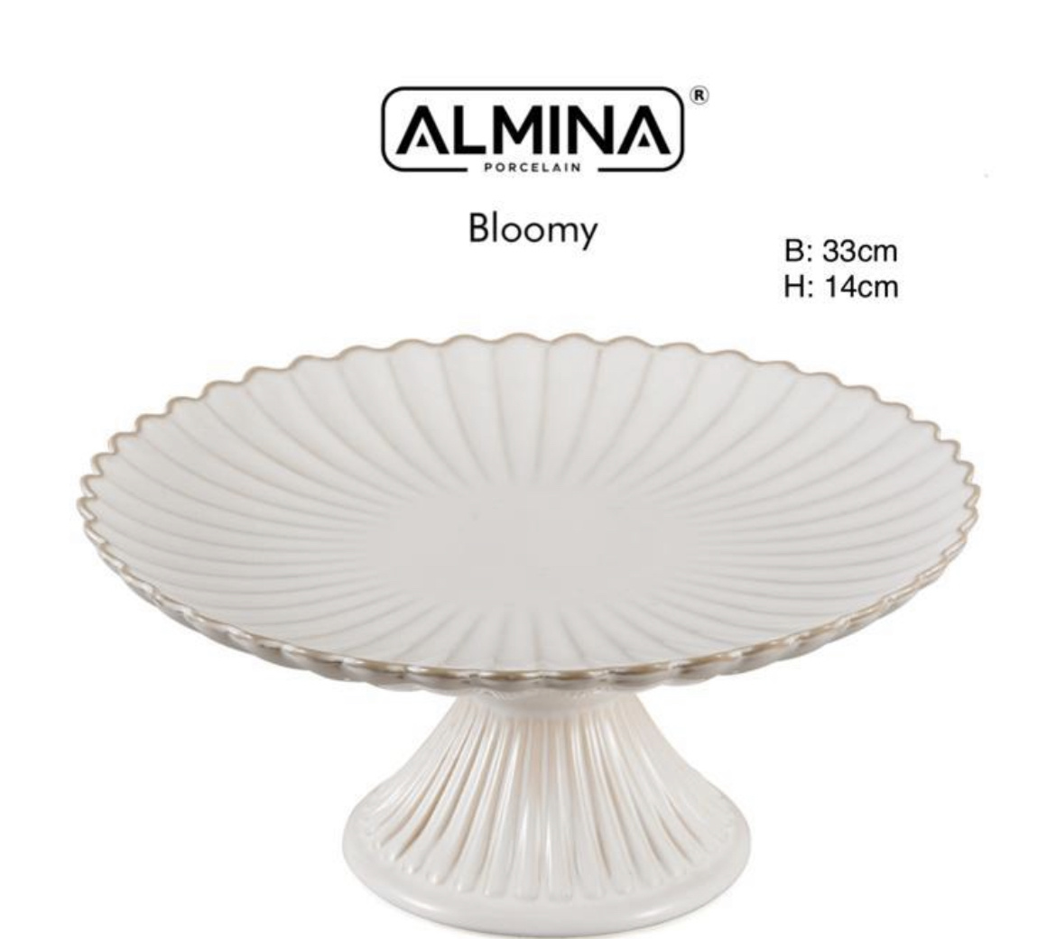 ALMINA Porselein – Bloomy Taartschaal op Voet (Ø 33 cm - Vizyon Home