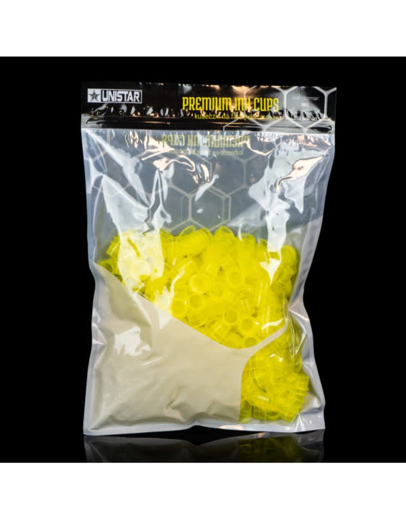 INK CUPS CLEAR YELLOW - 500PCS - Dasha Tattoo Supply
