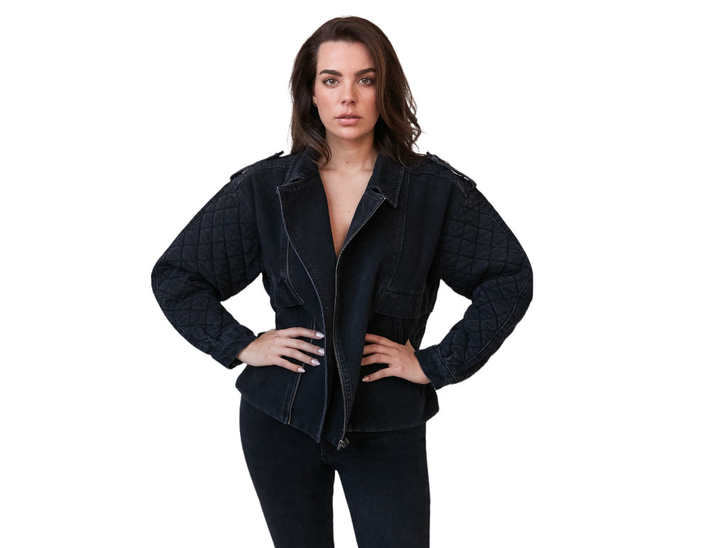 Homage Padded Denim Jacket With Cross Stitch Washed Black H-CW22M32 ...