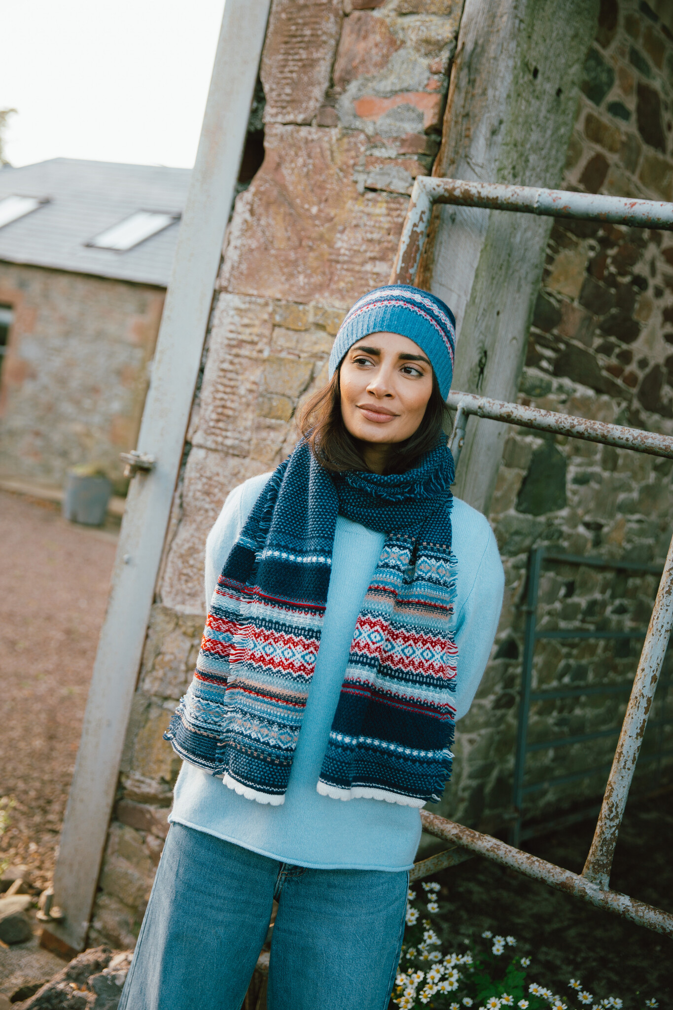 Eribé Alpine Scarf Blue Morning – Elegant Merino Scarf 180x40 cm - 13 doors