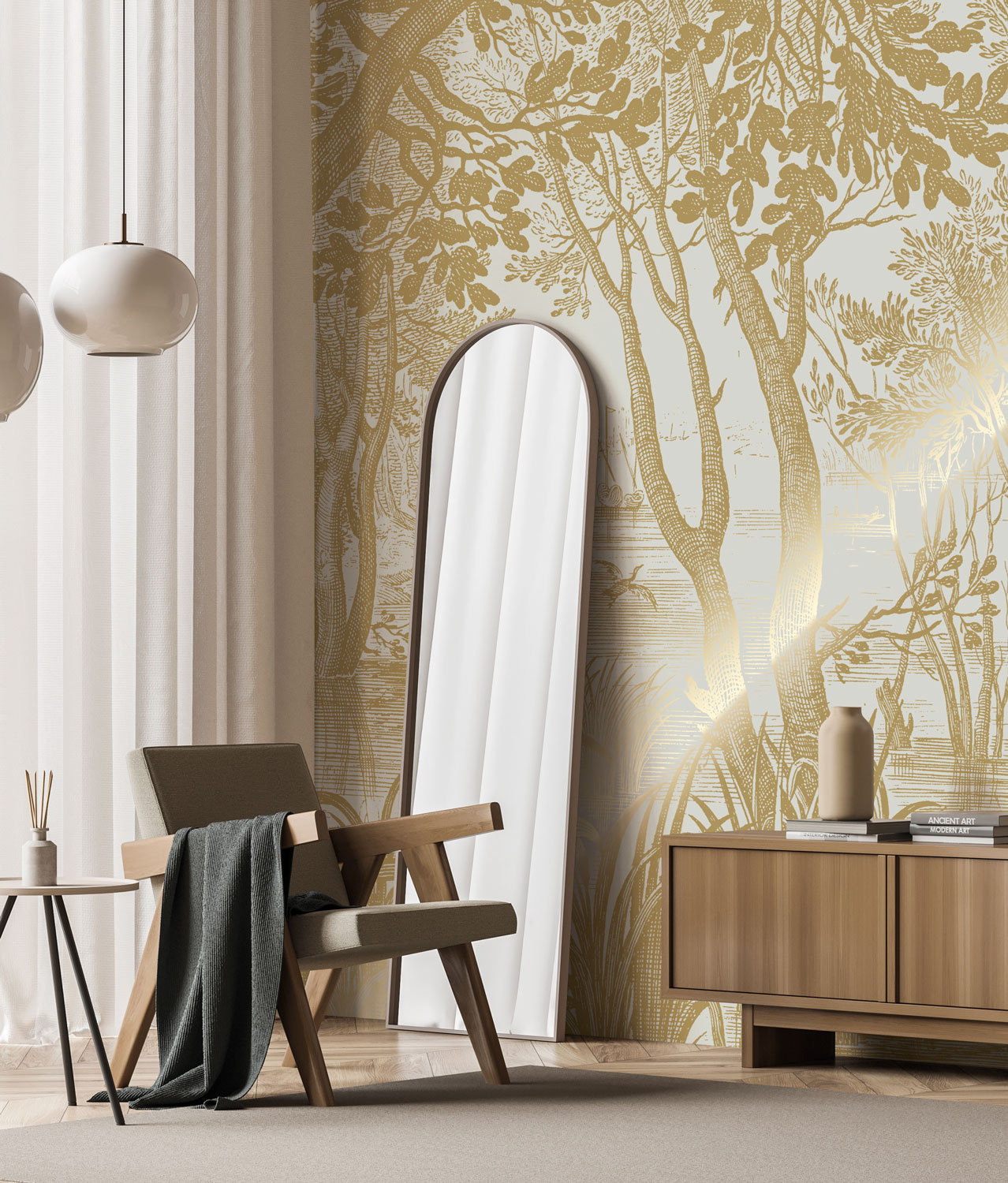 Wall Mural Engraved Landscapes Gold Metallic MW-092 - KEK Amsterdam
