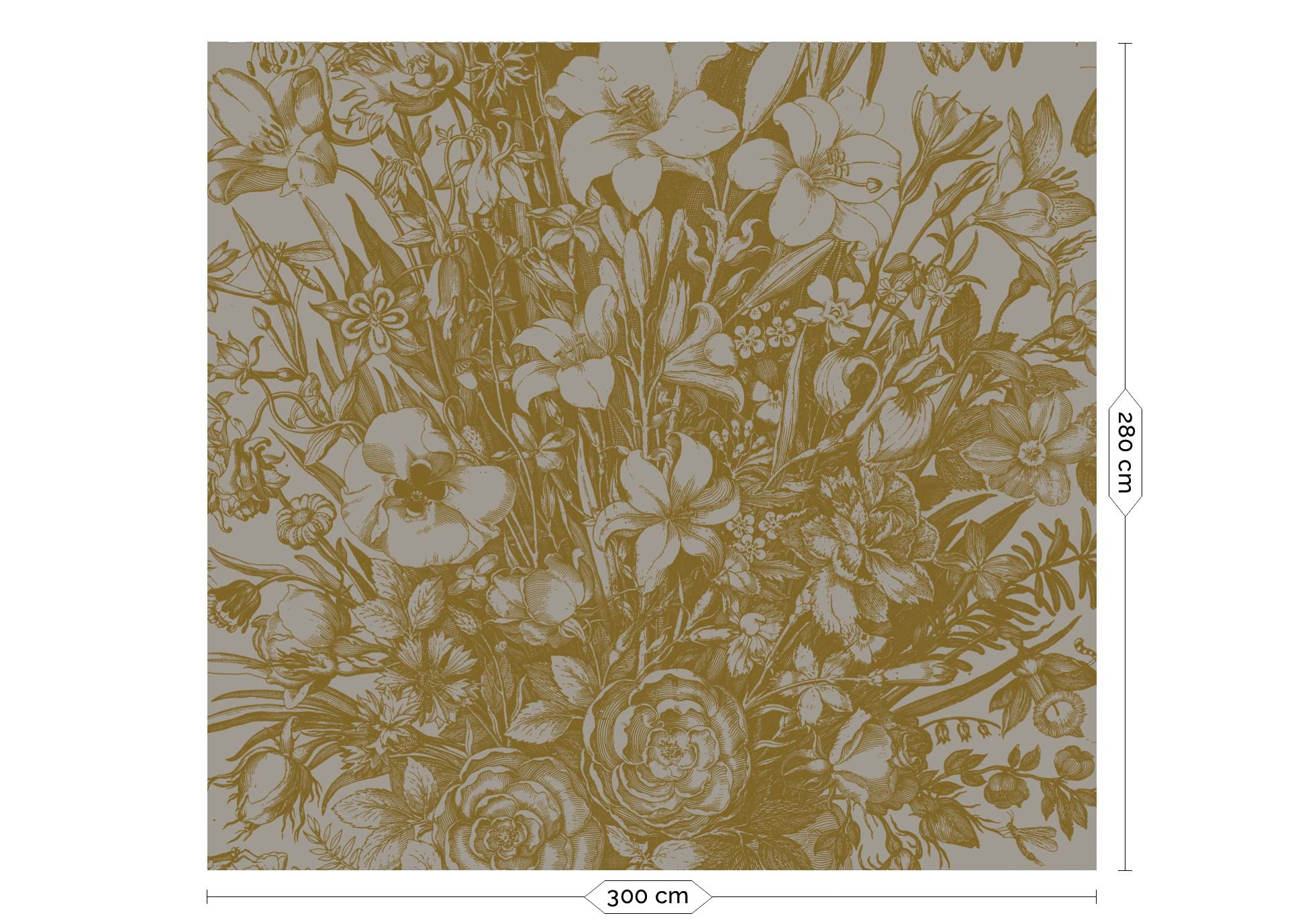 Wall Mural Engraved Flowers Gold Metallic MW-140 - KEK Amsterdam