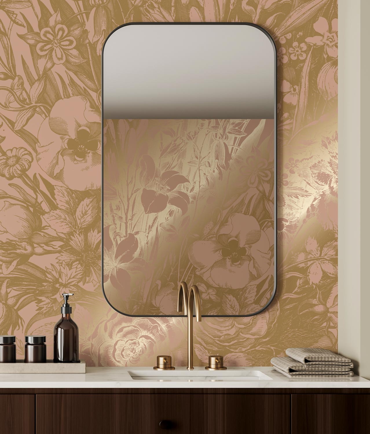 Wall Mural Engraved Flowers Gold Metallic MW-137 - KEK Amsterdam