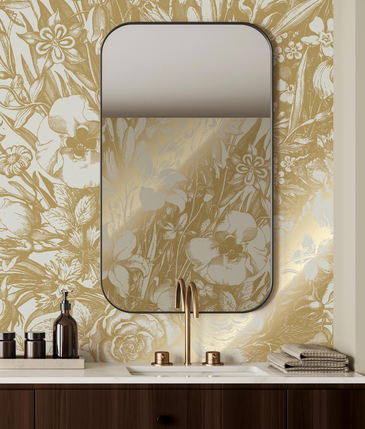 Wall Mural Engraved Flowers Gold Metallic MW-134 - KEK Amsterdam