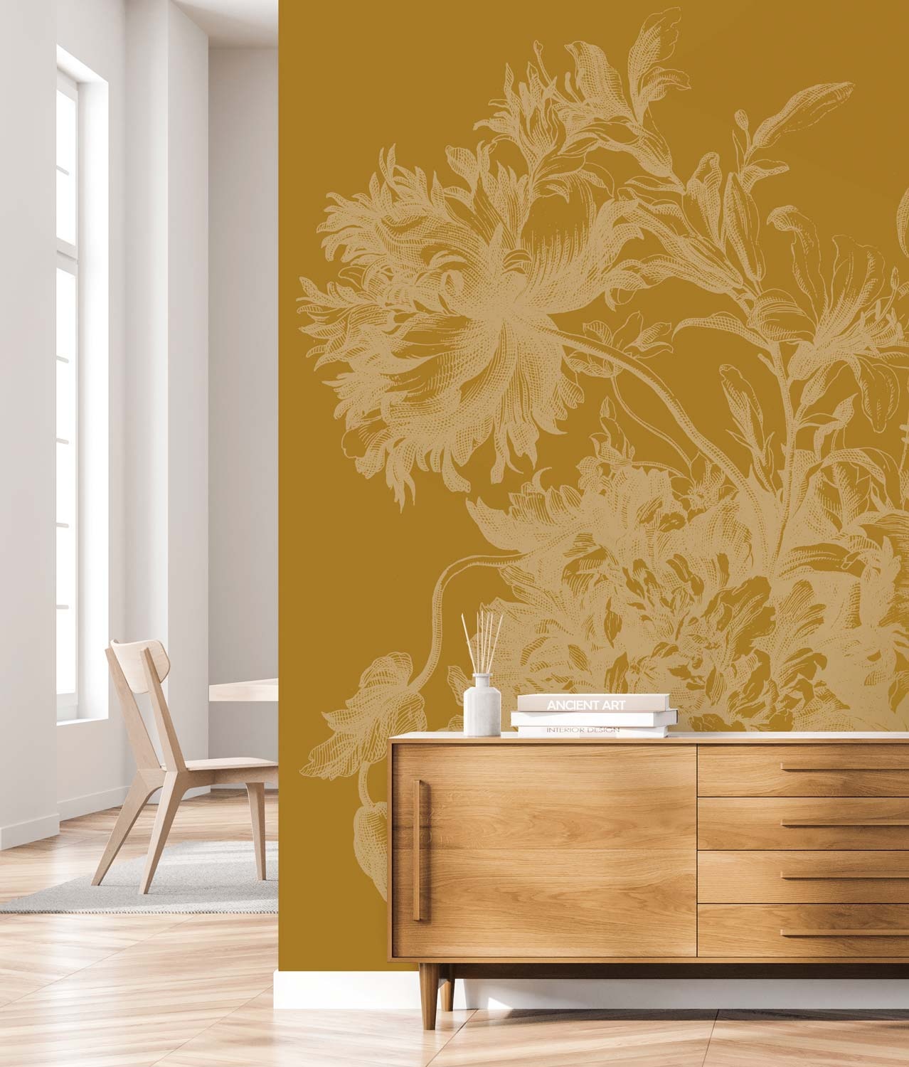 Wall Mural Engraved Flowers Gold Metallic MW-197 - KEK Amsterdam