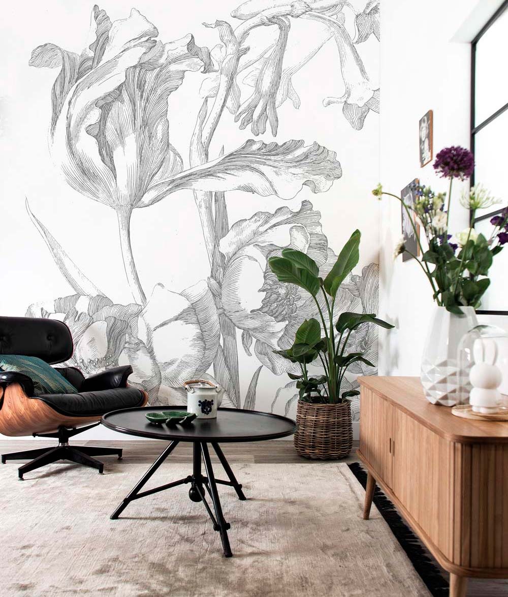 Bloemen behang zwart wit bloemen Engraved Flowers WP-335 - KEK Amsterdam