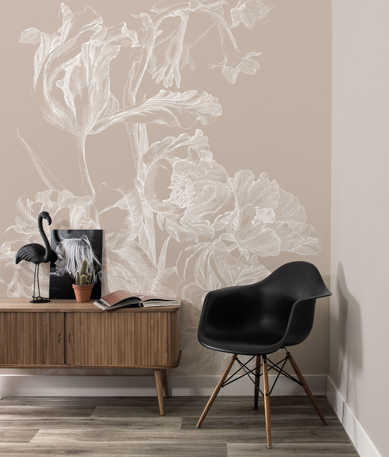 Engraved Flowers, behang met getekende bloemen, Zand, WP-745 - KEK ...