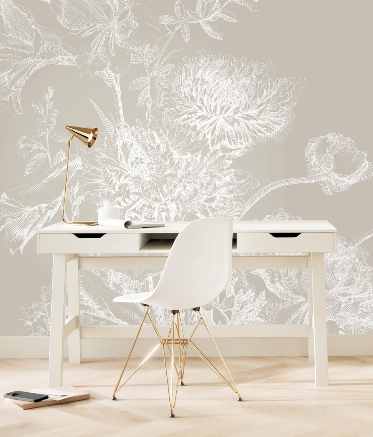 Engraved Flowers wallpaper, Grey, WP-752-R - KEK Amsterdam