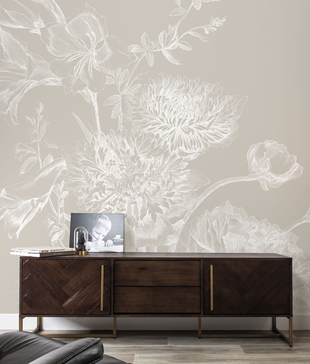 Engraved Flowers, behang met getekende bloemen, Grijs, WP-752-R - KEK ...
