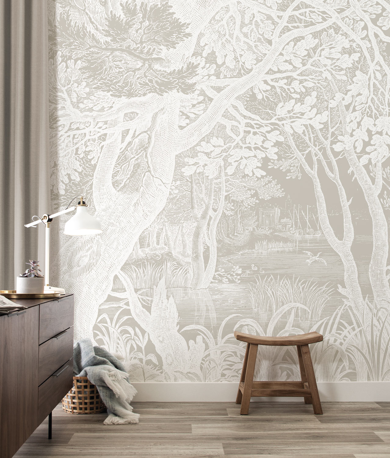 Engraved Landscapes, behang met getekend landschap, Grijs, WP-761-R ...