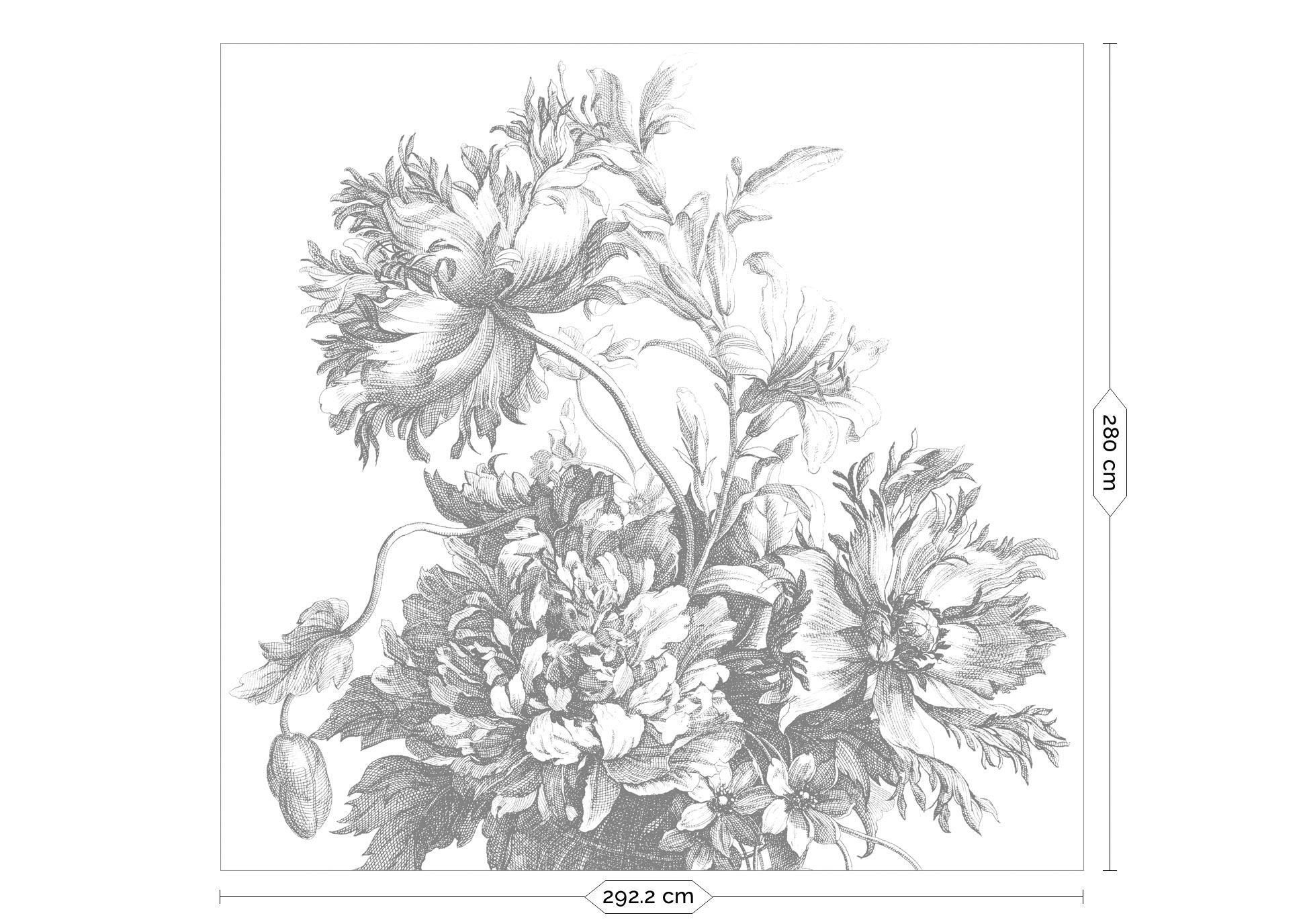 Wall Murals Black and White Flowers Engraved Flowers WP-813 - KEK Amsterdam