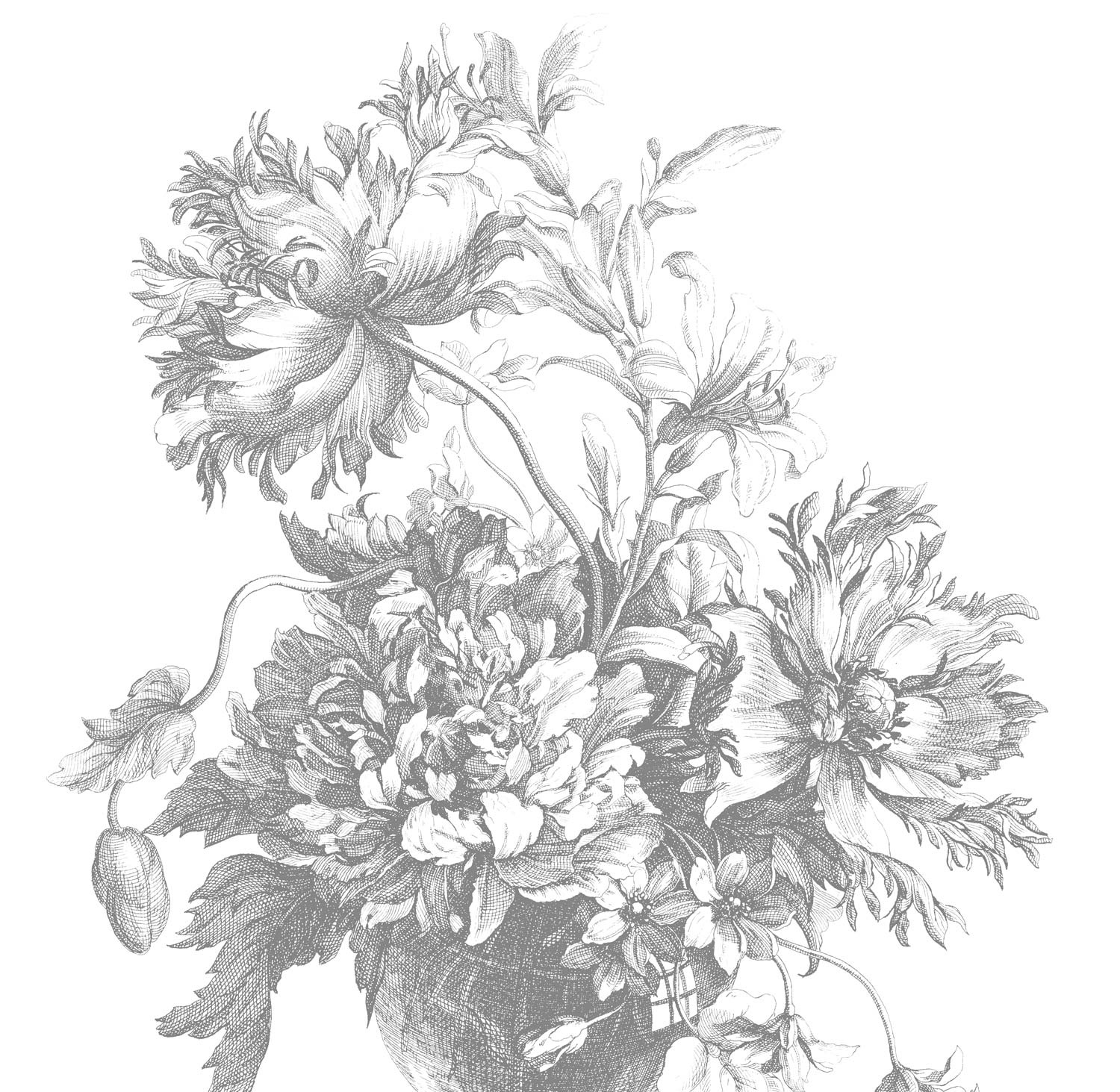 Wall Murals Black and White Flowers Engraved Flowers WP-813 - KEK Amsterdam