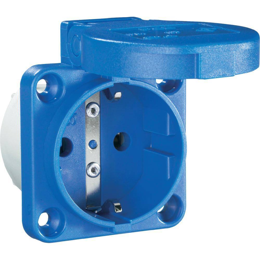 Schuko inbouwdoos 16A 230V 2Pol.+r.a. blauw. - Connectingpower.nl