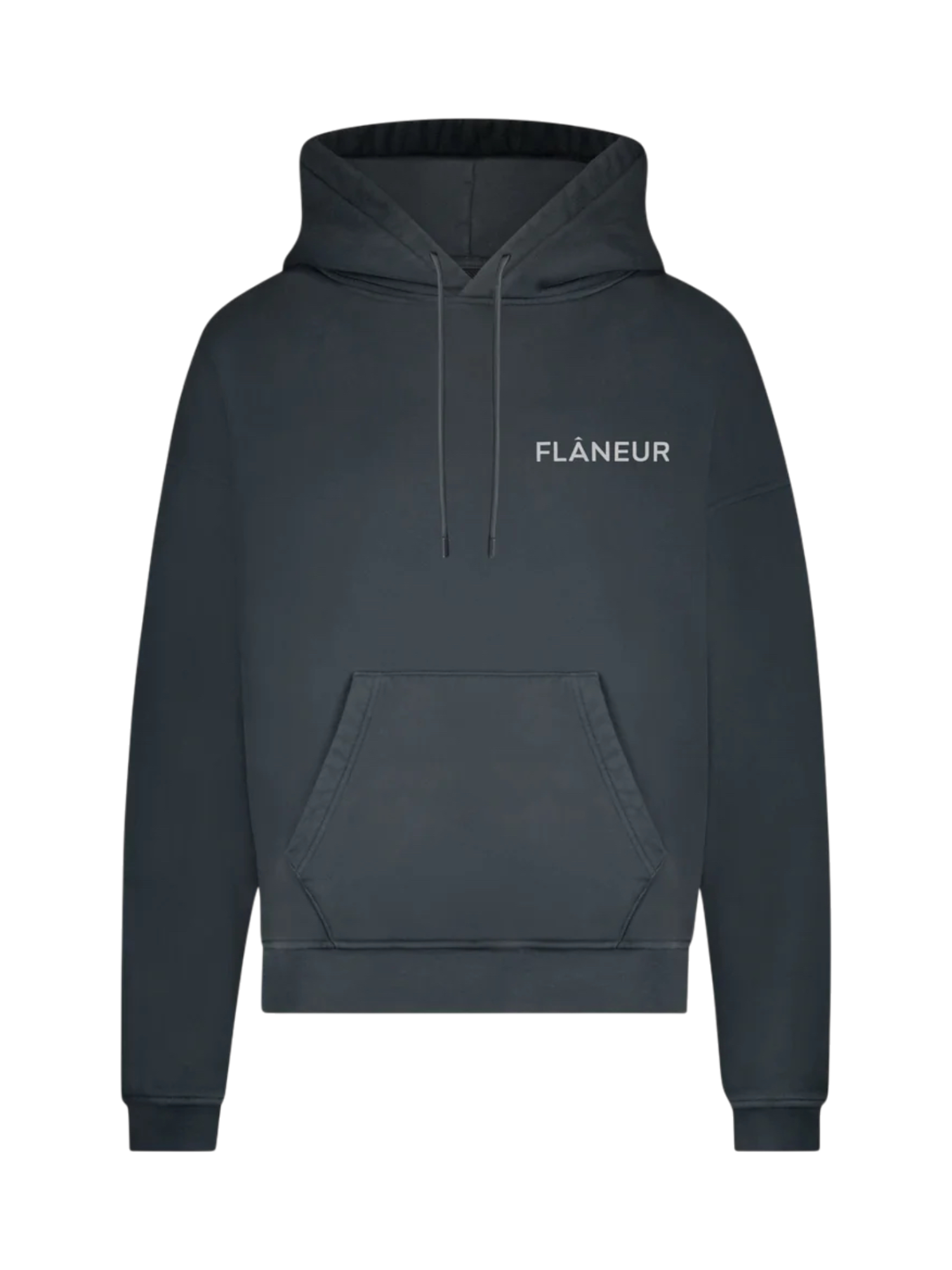 FLÂNEUR DOUBLE LOGO WASHED HOODIE (500GSM) ZWART/ANTRACIET - Vic