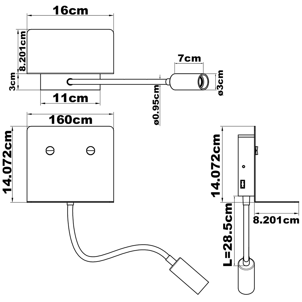 Multifunctionele wandlamp met verstelbare arm en USB-poort - Sillia ...