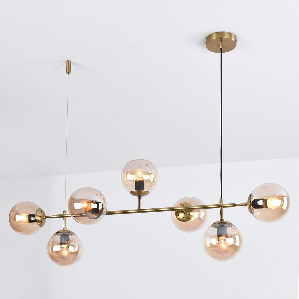 Design hanglamp Hepta met amber glazen bollen - LumenXL.nl