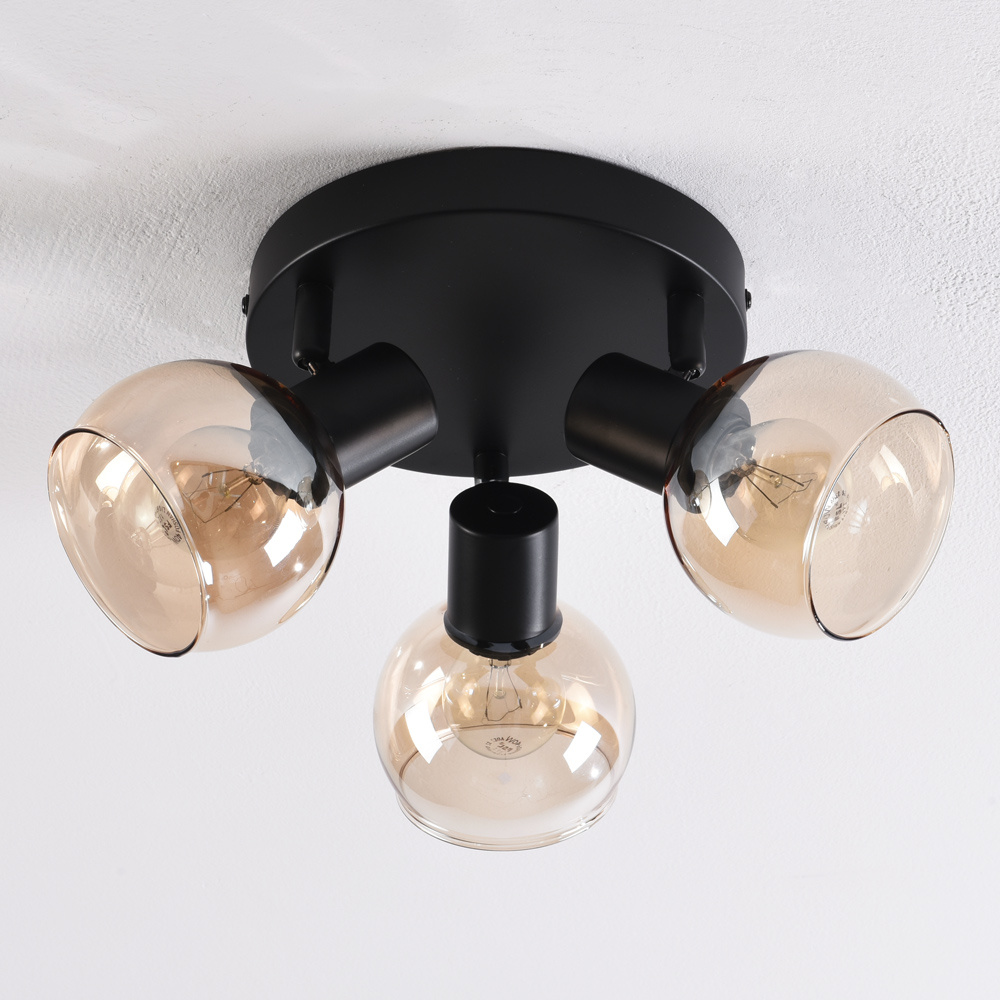 Draaibare plafondlamp met amber glas, 3-lichts - Peri - LumenXL.nl