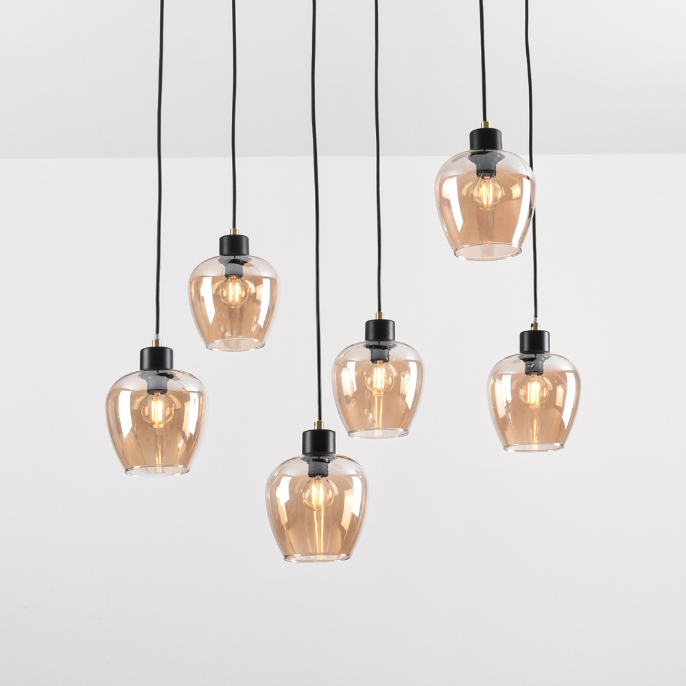 6-lichts hanglamp met amber glas - Arvada - LumenXL.nl