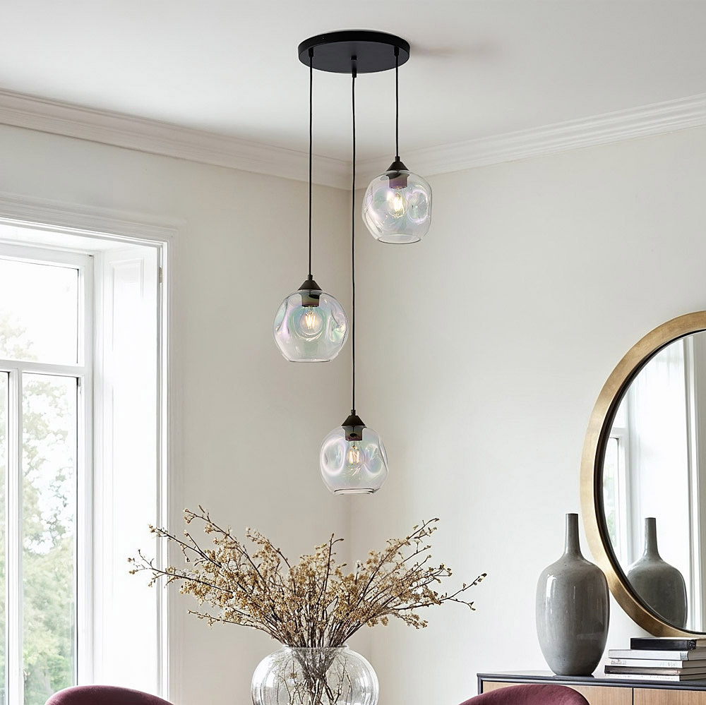 Design hanglamp Fajah zwart met organische vorm parelmoer glas - LumenXL.nl