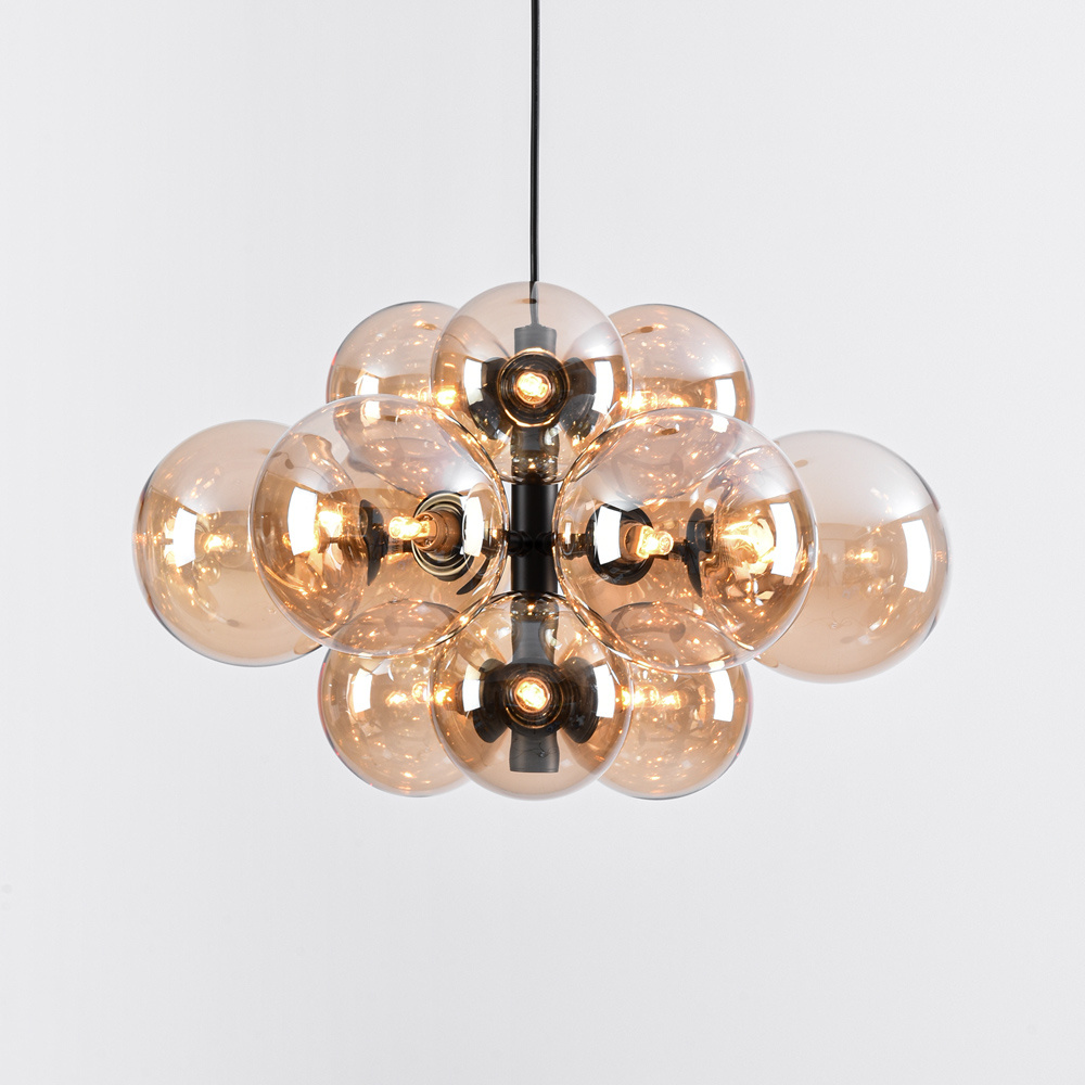 Hanglamp 12-lichts zwart met amber glas - Decadi - LumenXL.nl