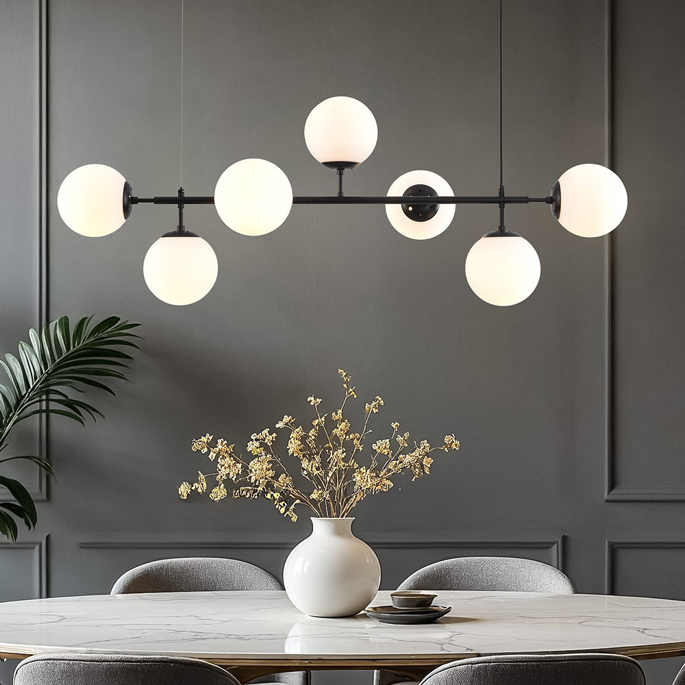 Design hanglamp zwart frame en melkwit glas - Hepta - LumenXL.nl