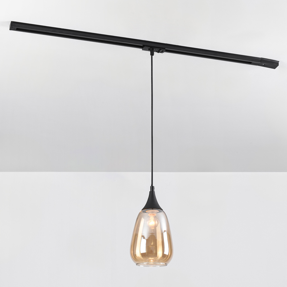 1-fase rail hanglamp Noi met amber glas - druppel - LumenXL.nl