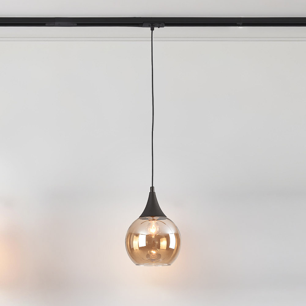 1-fase rail hanglamp Nya met amber glas - rond - LumenXL.nl