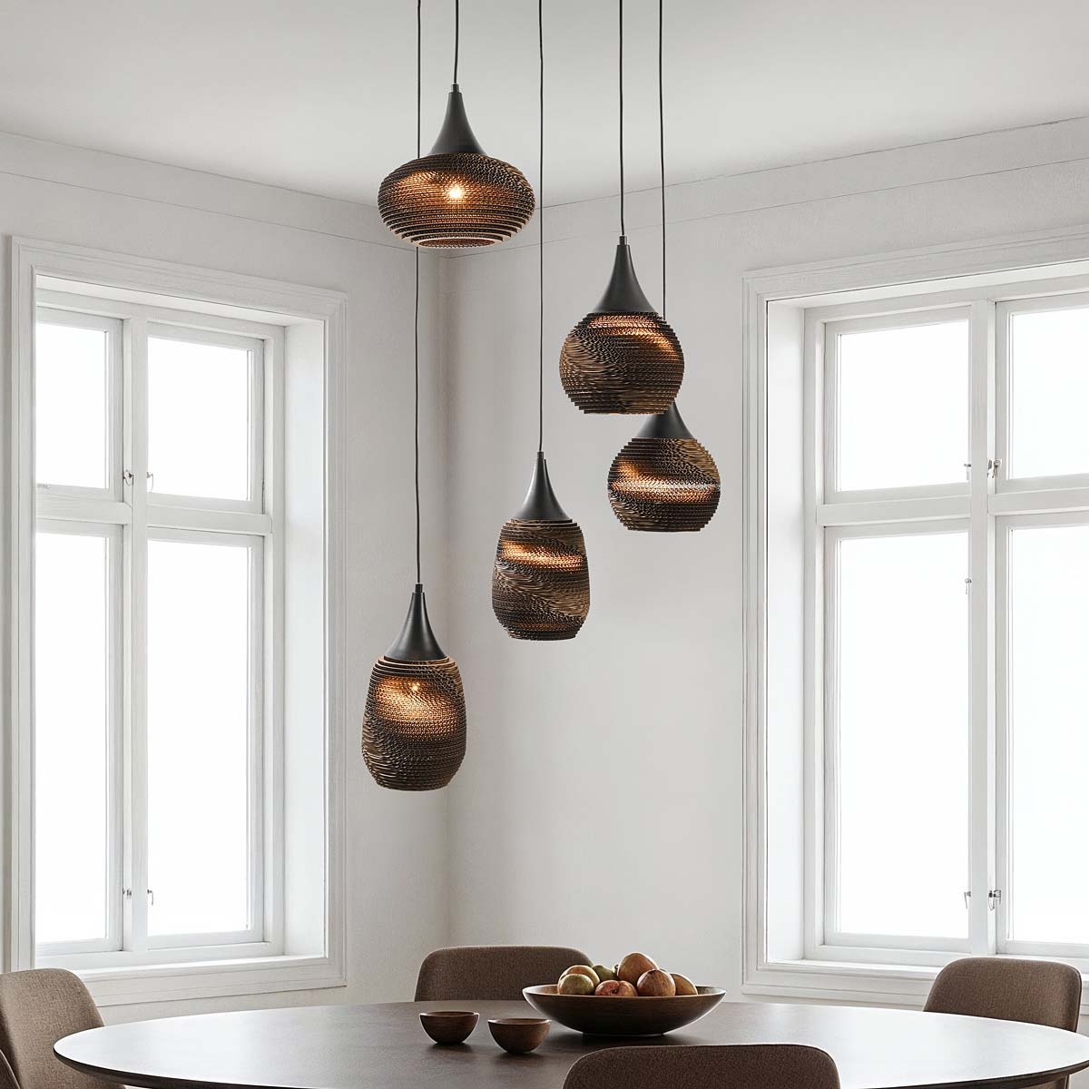 5-lichts design hanglamp van karton - Filtra - LumenXL.nl