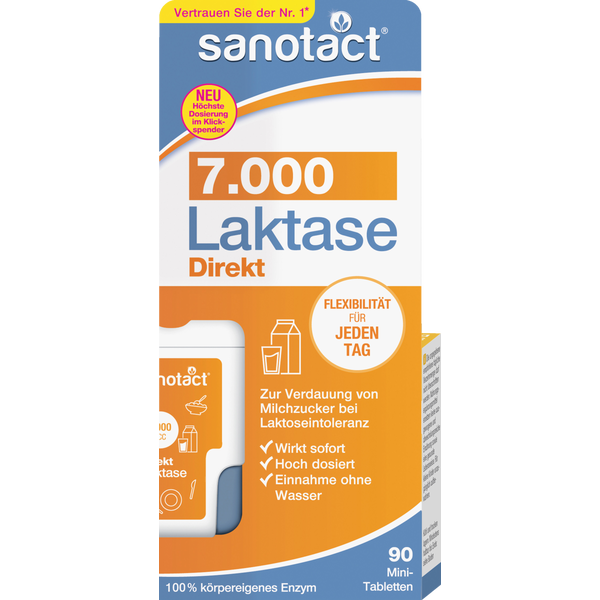 SANOTACT Lactase 7.000 Direct Mini-Tabletten 90st - Duitse Voordeel Drogist