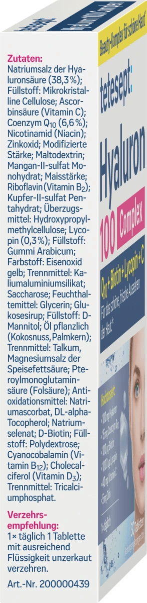 Tetesept Hyaluron 100 Complex Tabletten 30 Stuks 8 g - Duitse Voordeel ...
