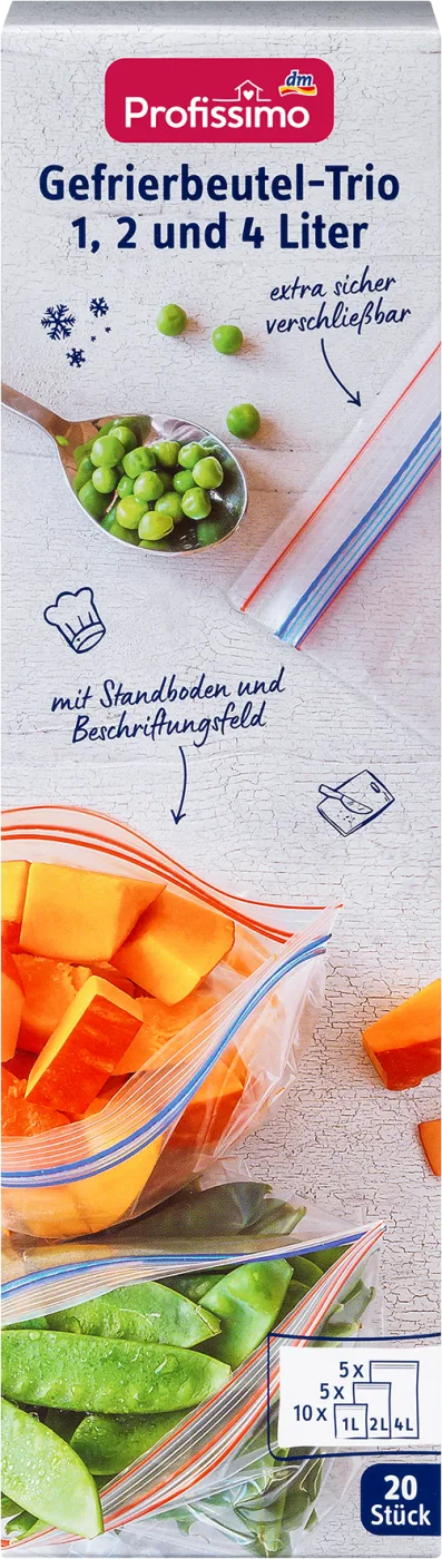 Profissimo Diepvrieszakken Trio 1, 2 & 4 L Dubbele Sluiting 20 St ...