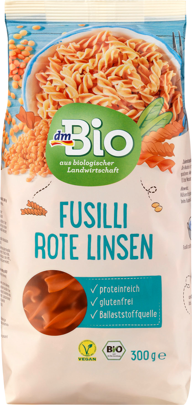 dmBio Pasta Fusilli Van Rode Linzen 300 g - Duitse Voordeel Drogist