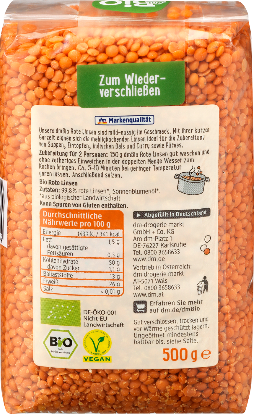 dmBio Rode Linzen 500g - Duitse Voordeel Drogist