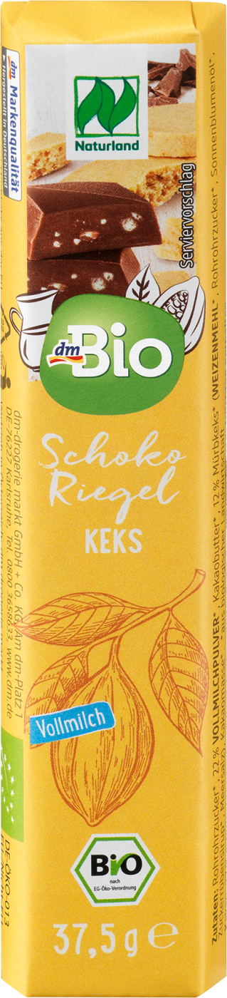 dmBio Volle Melk Chocoladereep Met Koek 37g - Duitse Voordeel Drogist
