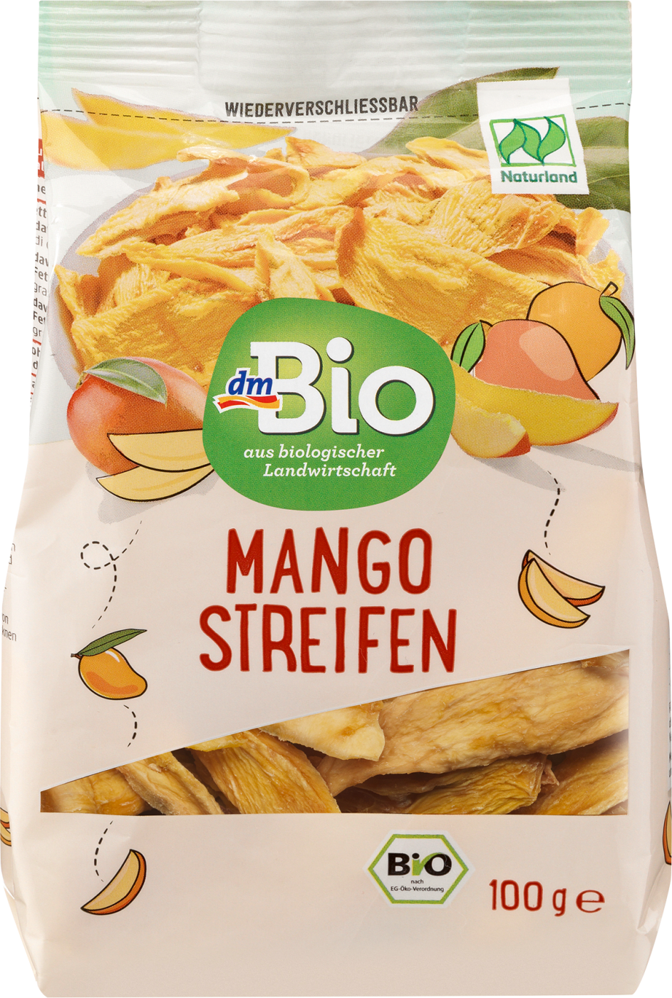 dmBio Gedroogde Mangostrips 100 g - Duitse Voordeel Drogist