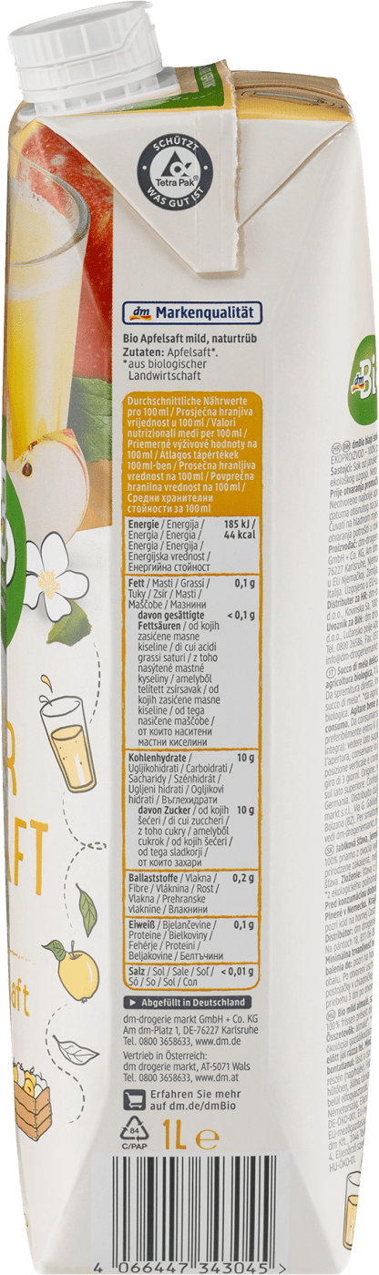 dmBio Direct Sap Milde Appelsap Natuurlijk Troebel 1 l - Duitse ...